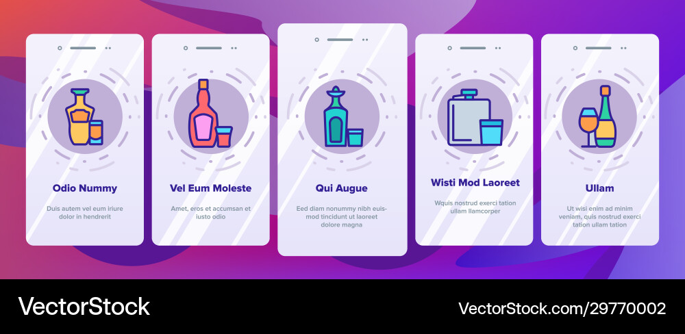 Alcohol drink bottles onboarding icons set Vector Image