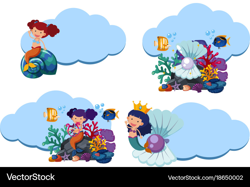 Border template with beautiful mermaids underwater