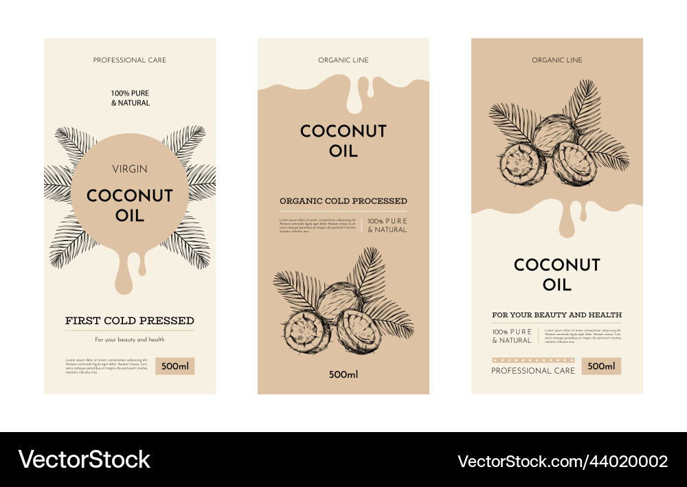 Coconut oil cosmetic or cooking package label Vector Image