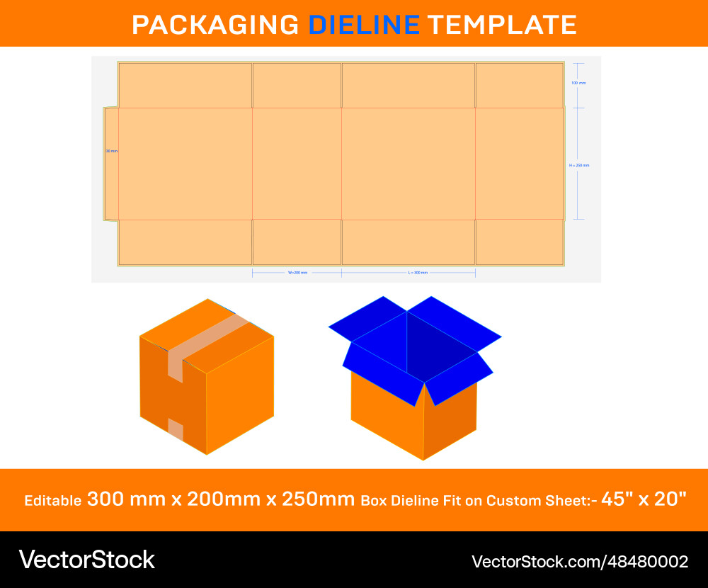 Custom rsc style box dieline template svg ai eps Vector Image