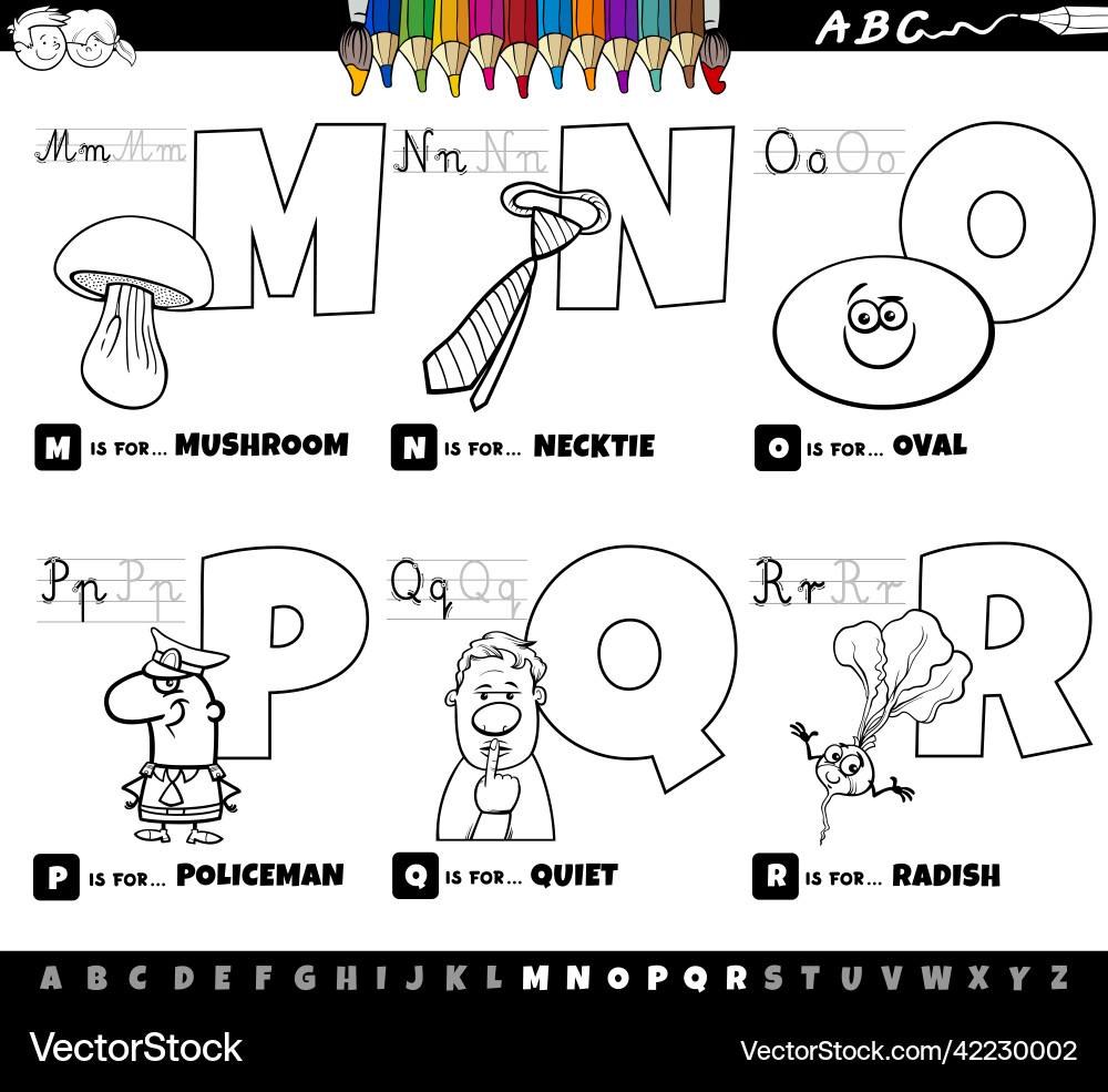 Educational alphabet letters cartoon set from m Vector Image