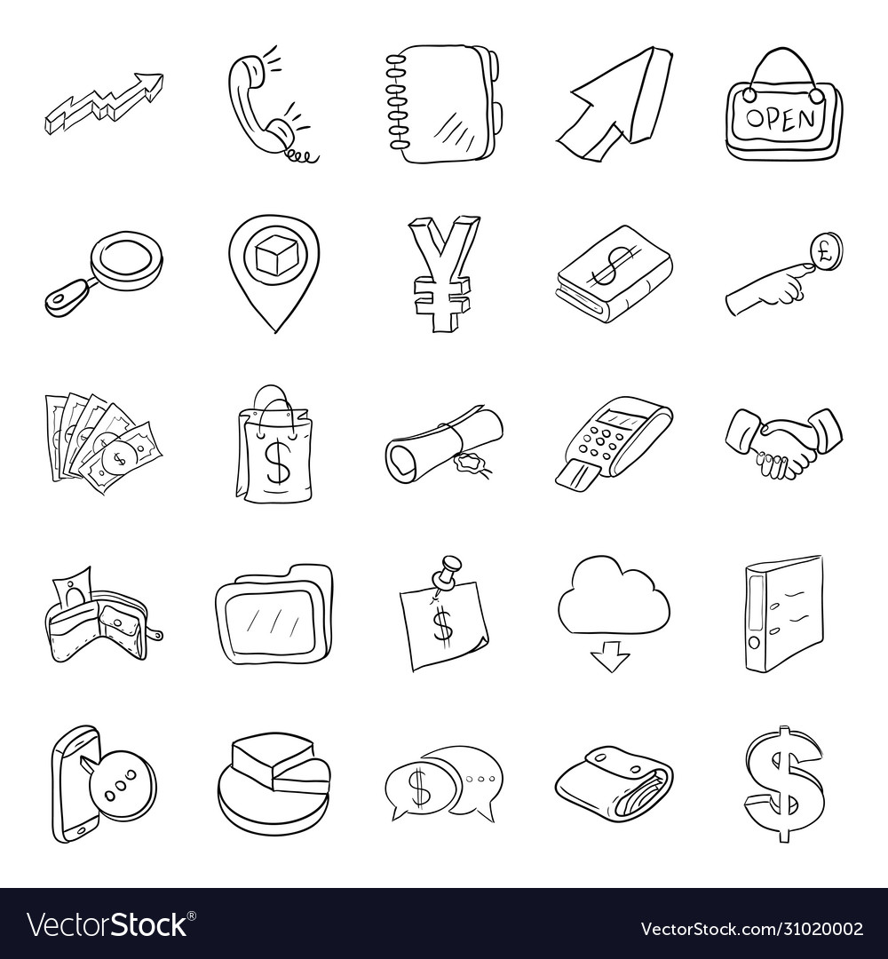 Finance doodle icons pack Royalty Free Vector Image
