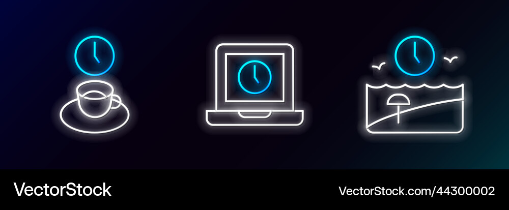 Set line vacation time coffee and laptop icon Vector Image