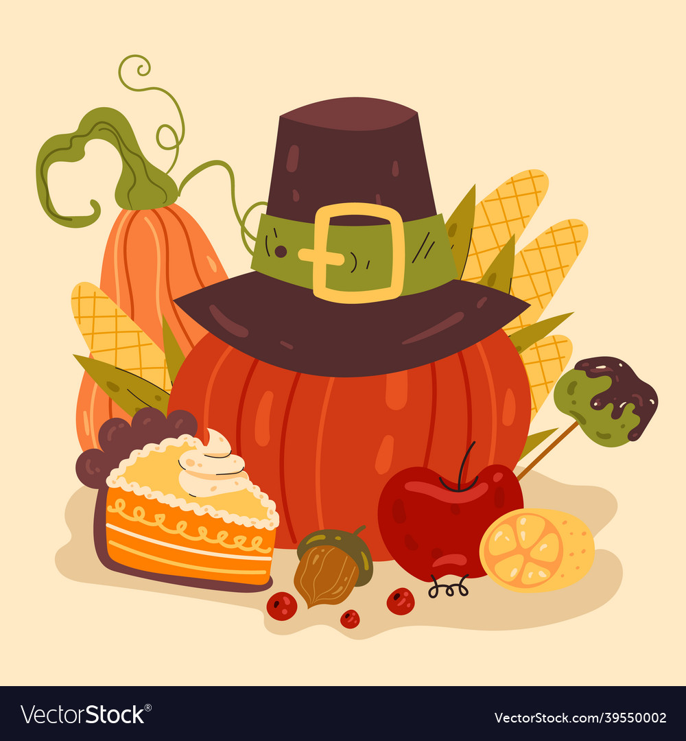 Thanksgiving pumpkin pie flat graphic Royalty Free Vector