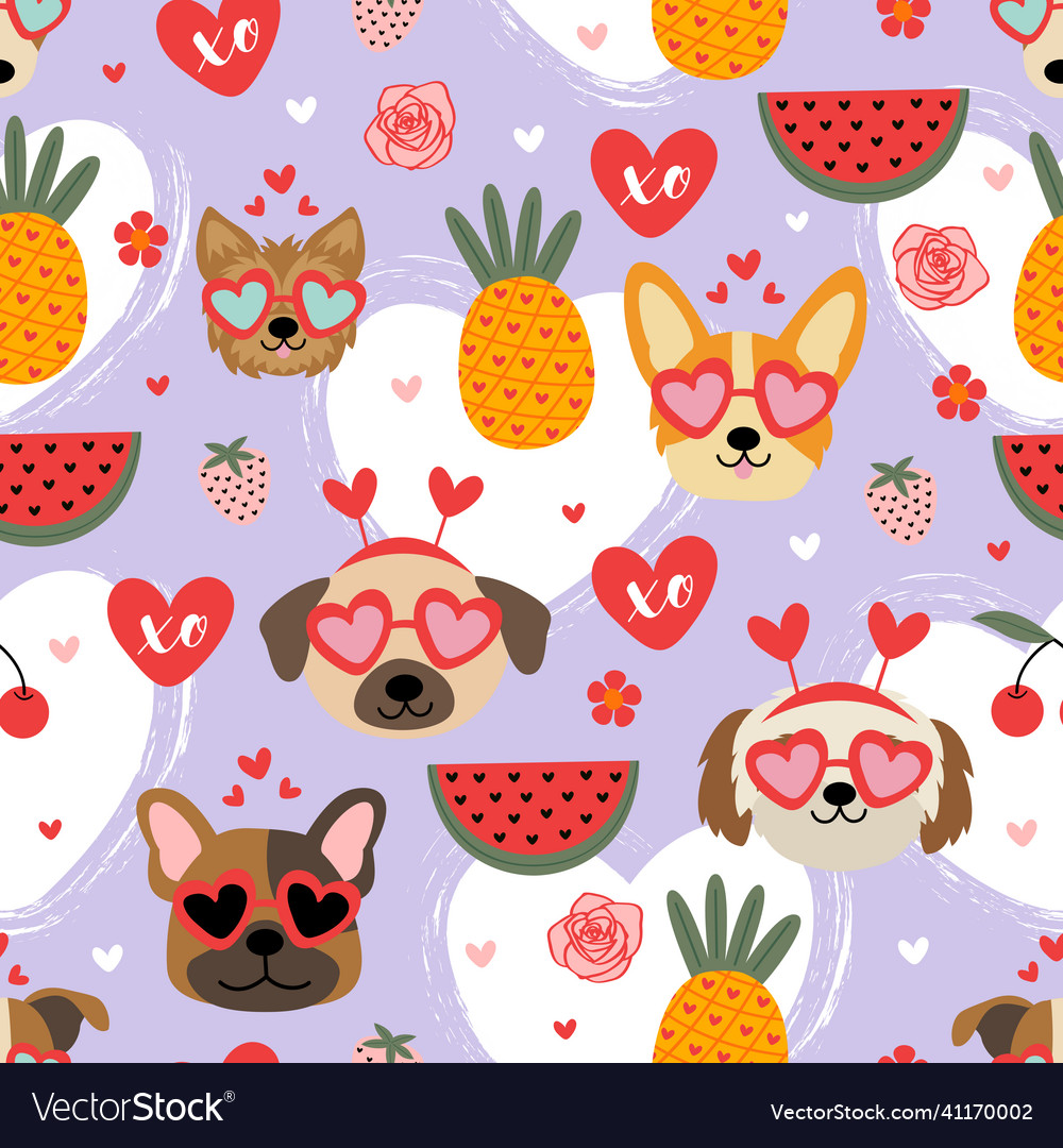 Valentine seamless pattern with dogs and love elem