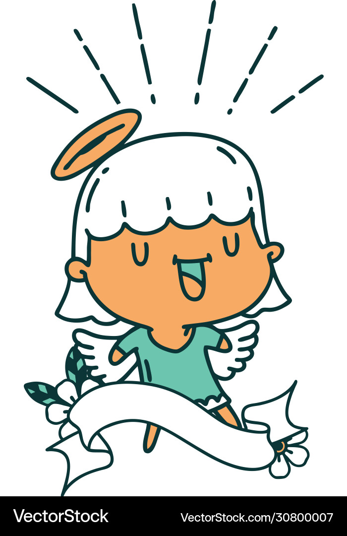 Banner with tattoo style singing angel Royalty Free Vector