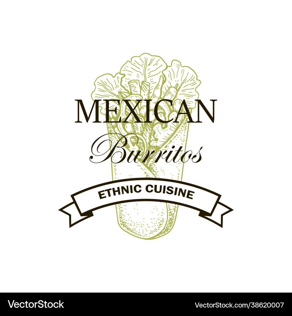 Hand drawn burrito logo isolated on white Vector Image