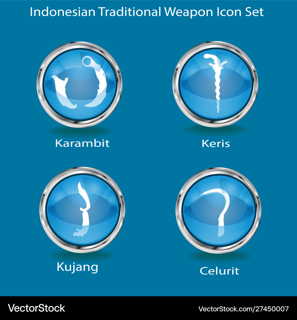 Indonesian traditional weapon icon set Royalty Free Vector