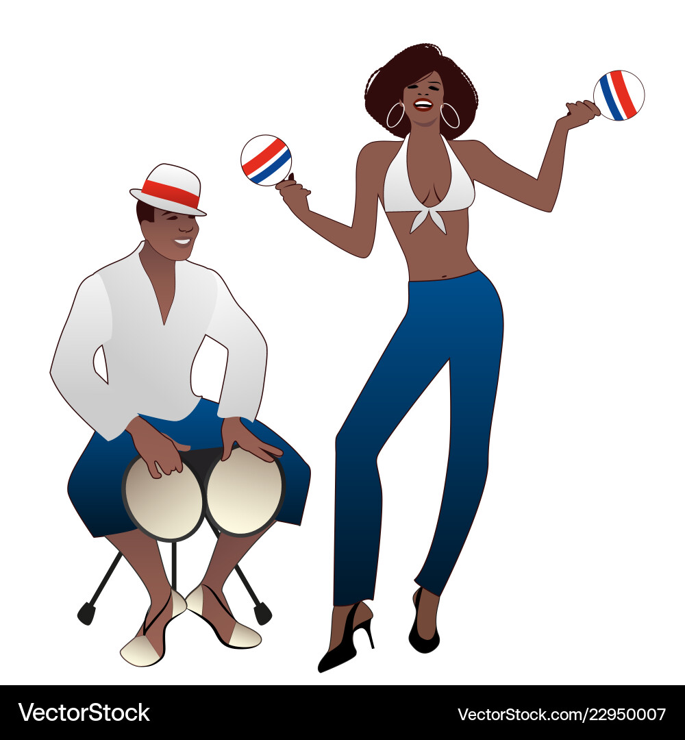 Salsa party time young man playing bongos Vector Image