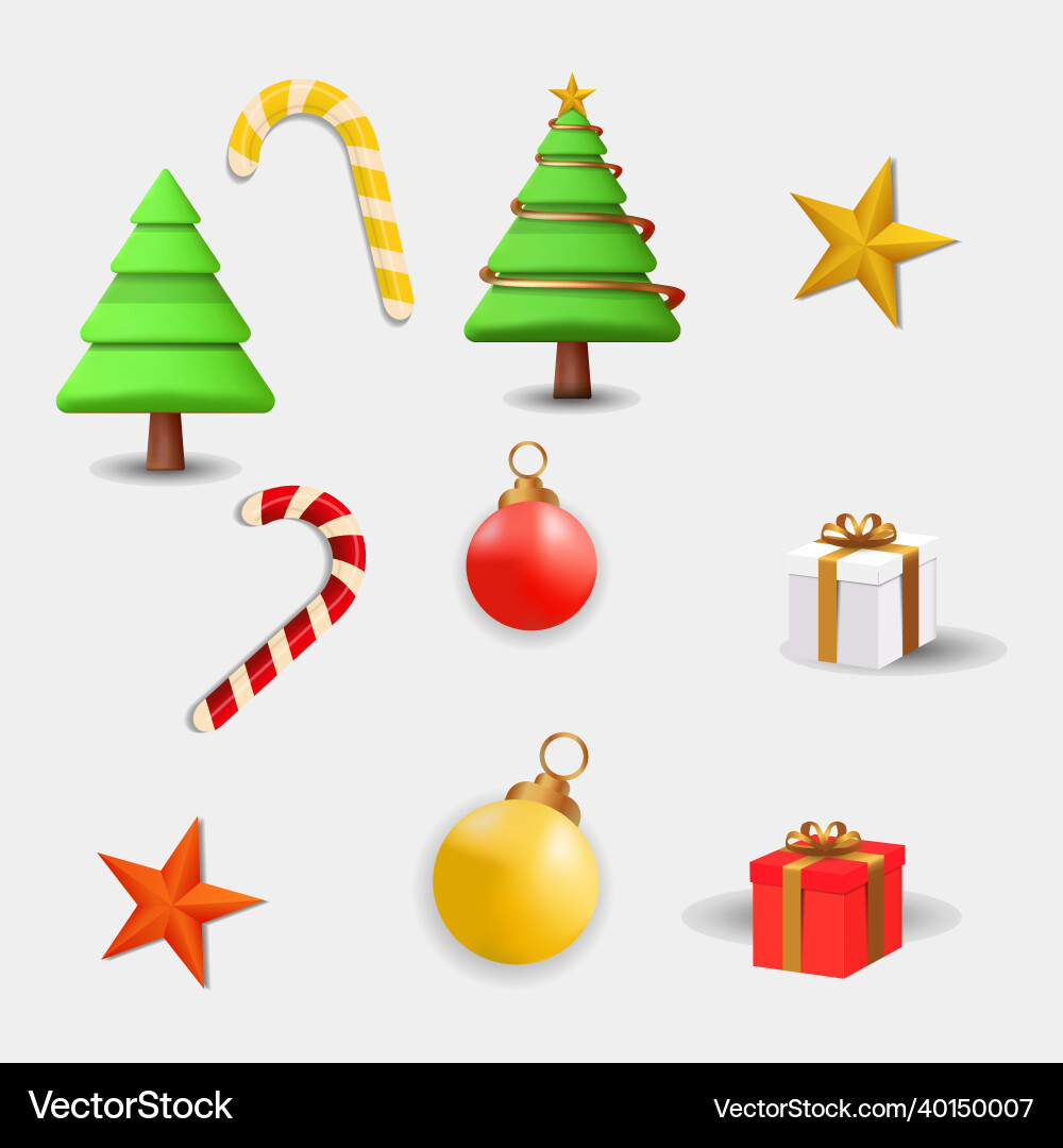 Set of 3d christmas object 3d icon christmas Vector Image