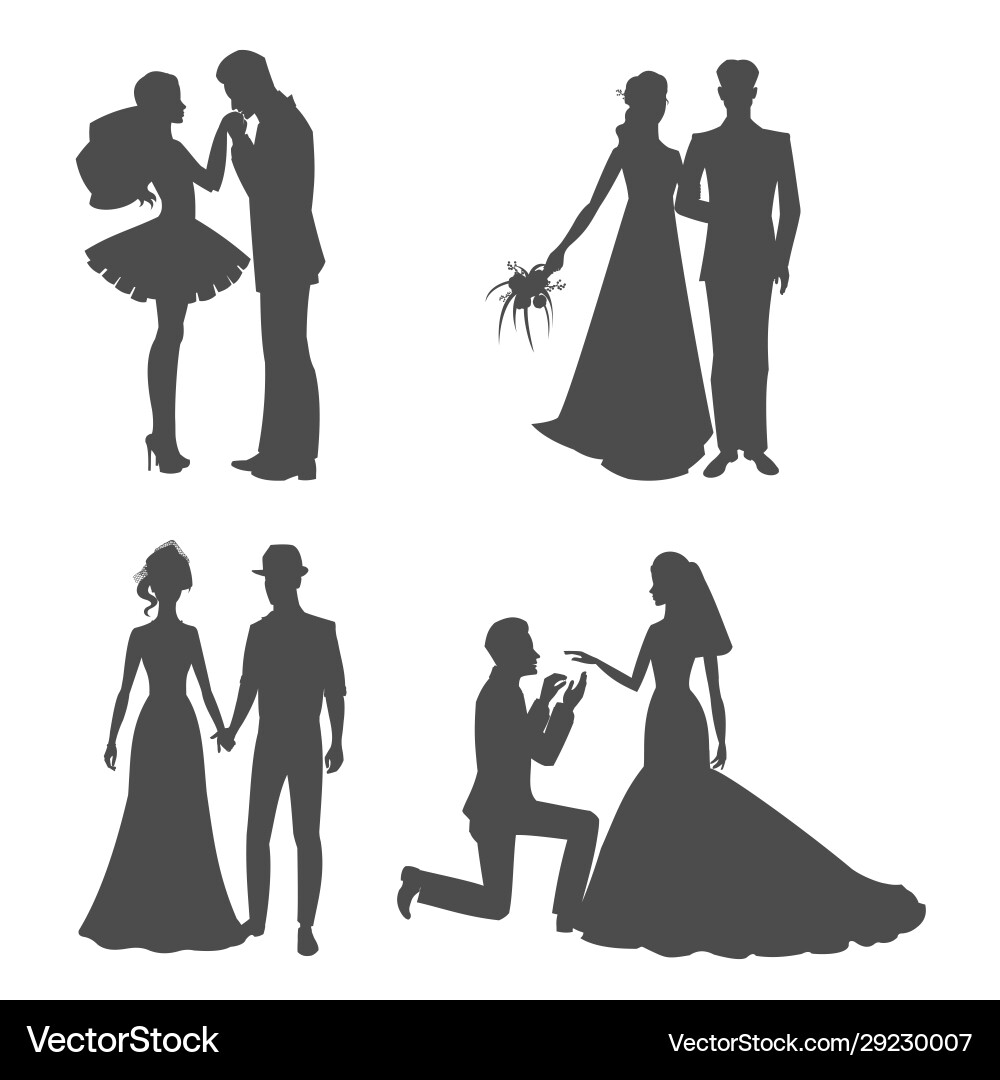 Wedding silhouette black picture bride and Vector Image