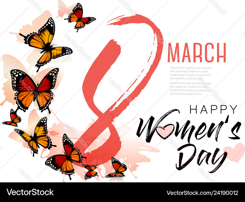 8th march with beautiful butterflies Royalty Free Vector