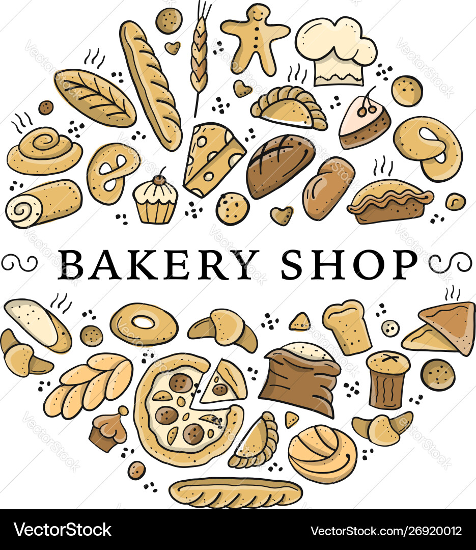 Bakery shop background sketch for your design Vector Image
