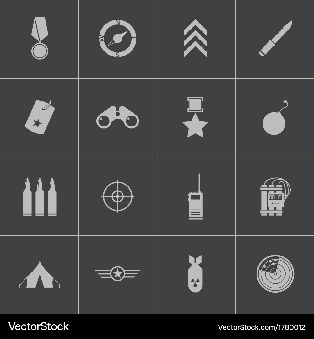 Black military icons set Royalty Free Vector Image