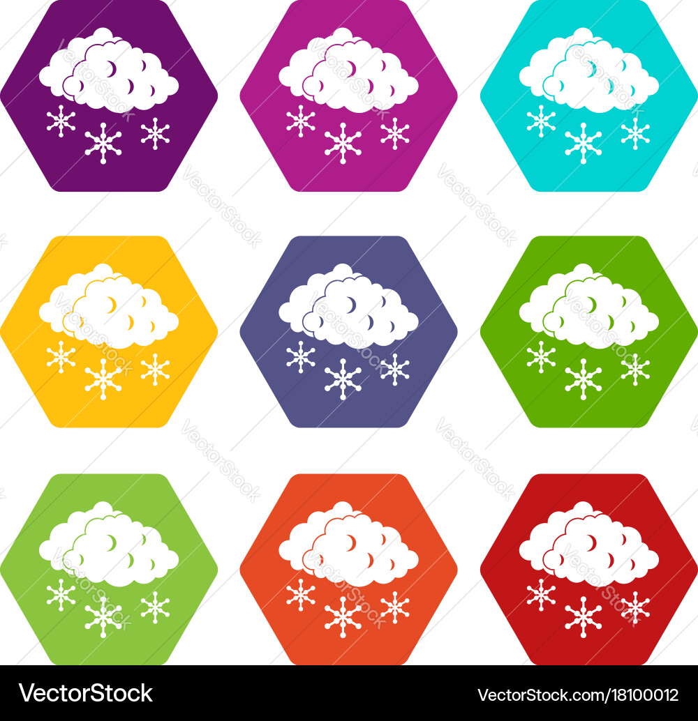 Clouds and snow icon set color hexahedron Vector Image