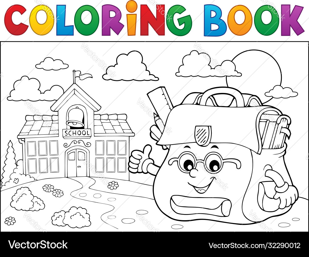 Coloring book happy schoolbag topic 3 Royalty Free Vector