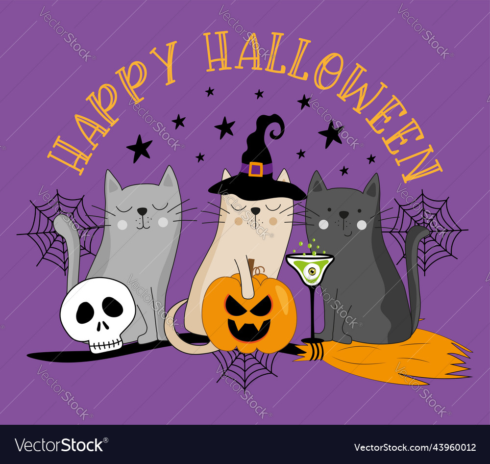 Happy halloween - hand drawn witch cats Royalty Free Vector