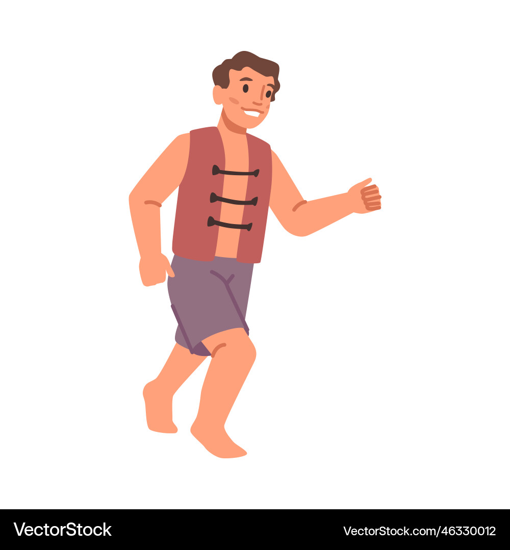 Kid wearing inflatable jacket vest running Vector Image