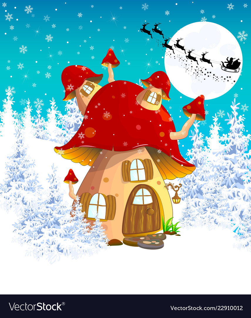 Mushroom house in winter forest 1 Royalty Free Vector Image