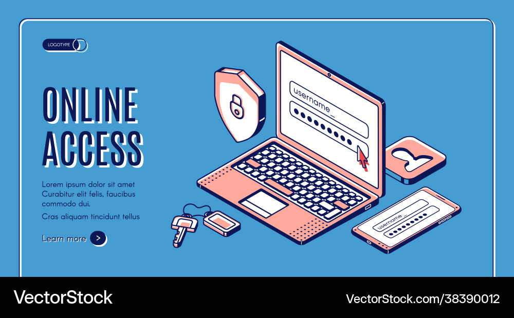 Online access login password enter page on laptop Vector Image