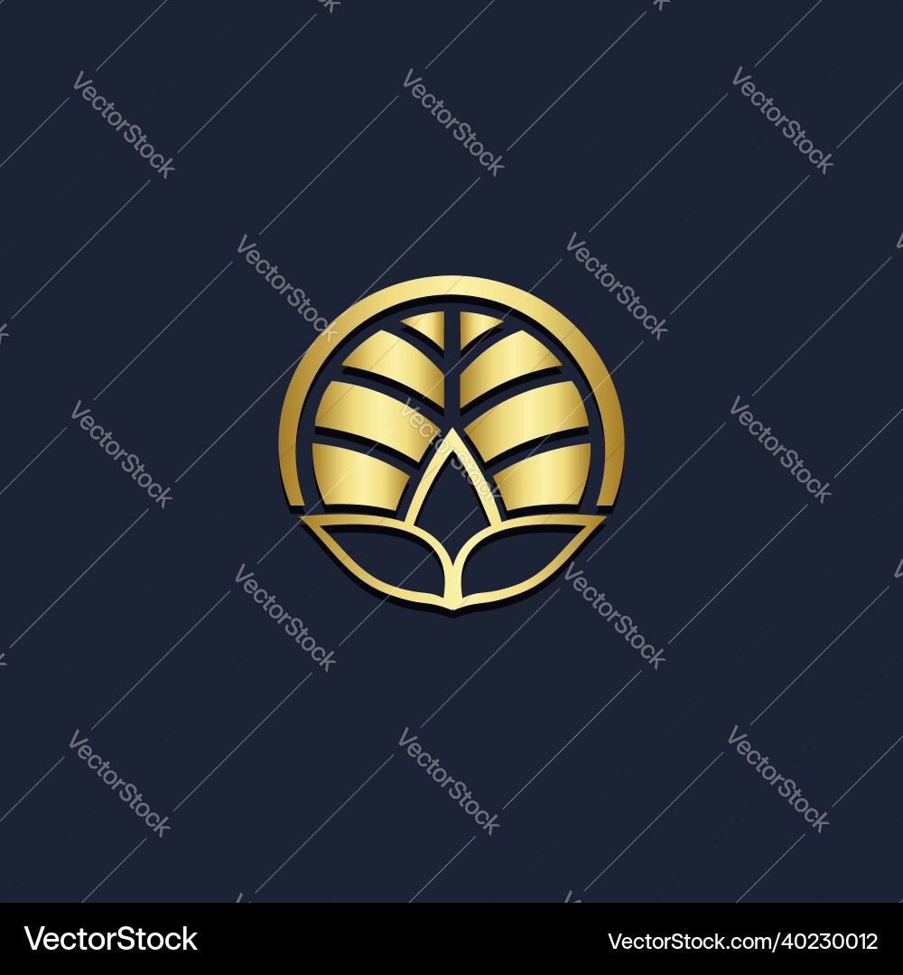 Plant leaf emblem round gold logo Royalty Free Vector Image