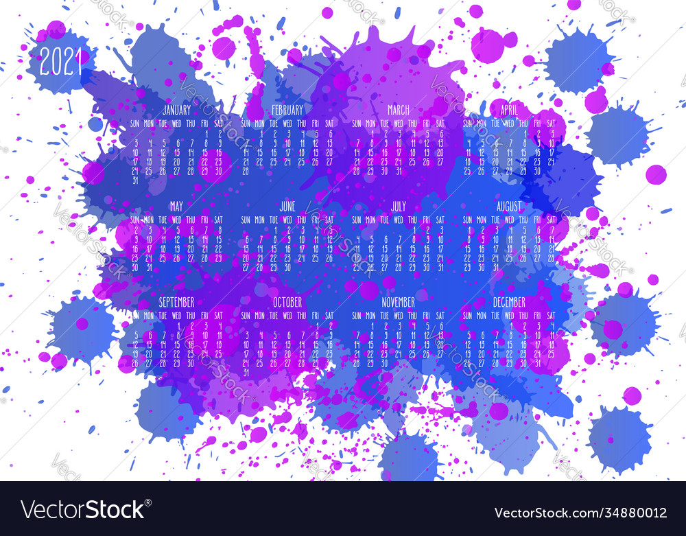 Year 2021 paint splatter monthly calendar Vector Image