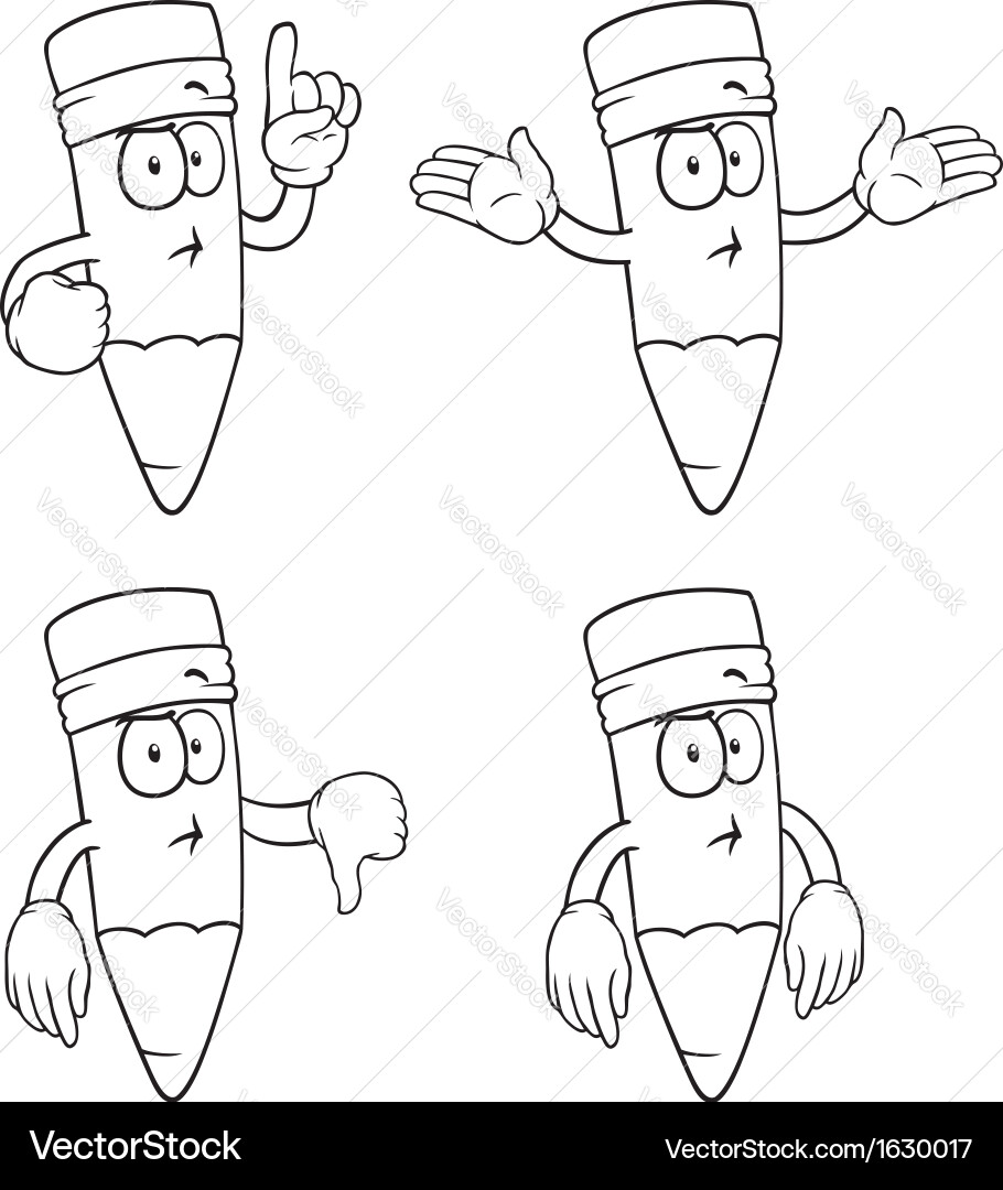 Black and white thinking cartoon pencils set Vector Image