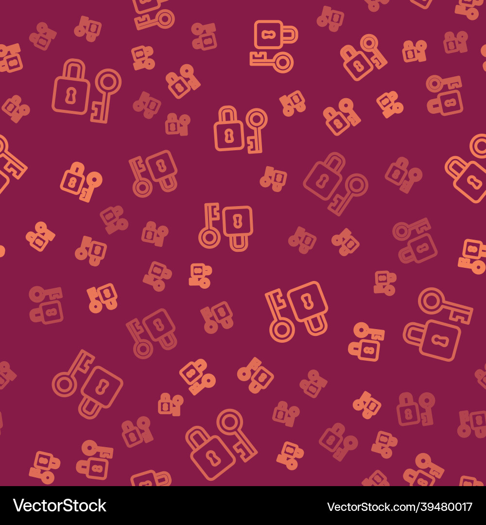 Brown line lock with key icon isolated seamless Vector Image