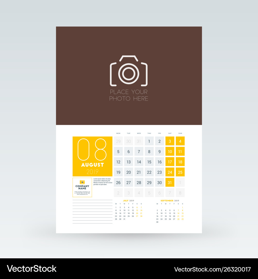 Calendar planner for august 2019 stationery Vector Image