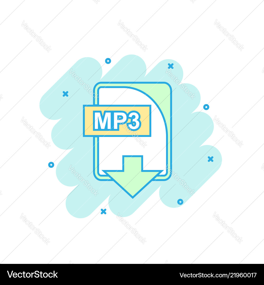 Cartoon colored mp3 file icon in comic style mp3 Vector Image
