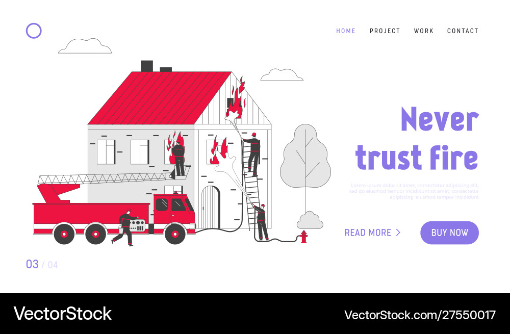 Firemen fighting with blaze website landing page Vector Image