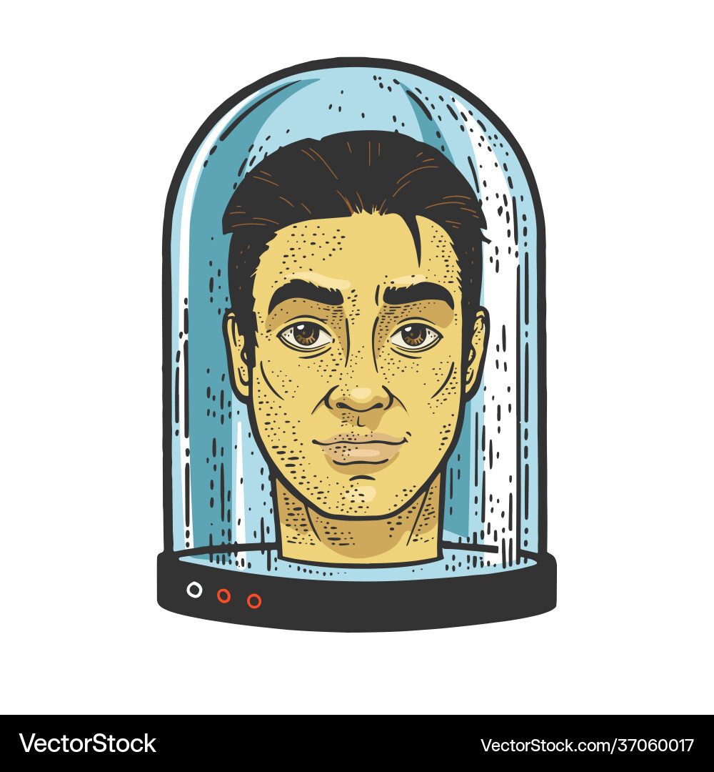 Head under glass cover sketch Royalty Free Vector Image