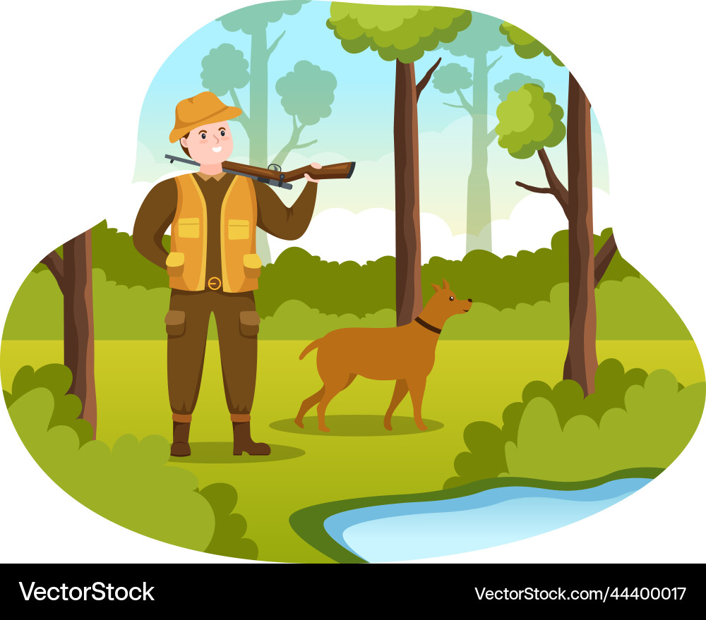 Hunter with hunting rifle or weapon shooting Vector Image