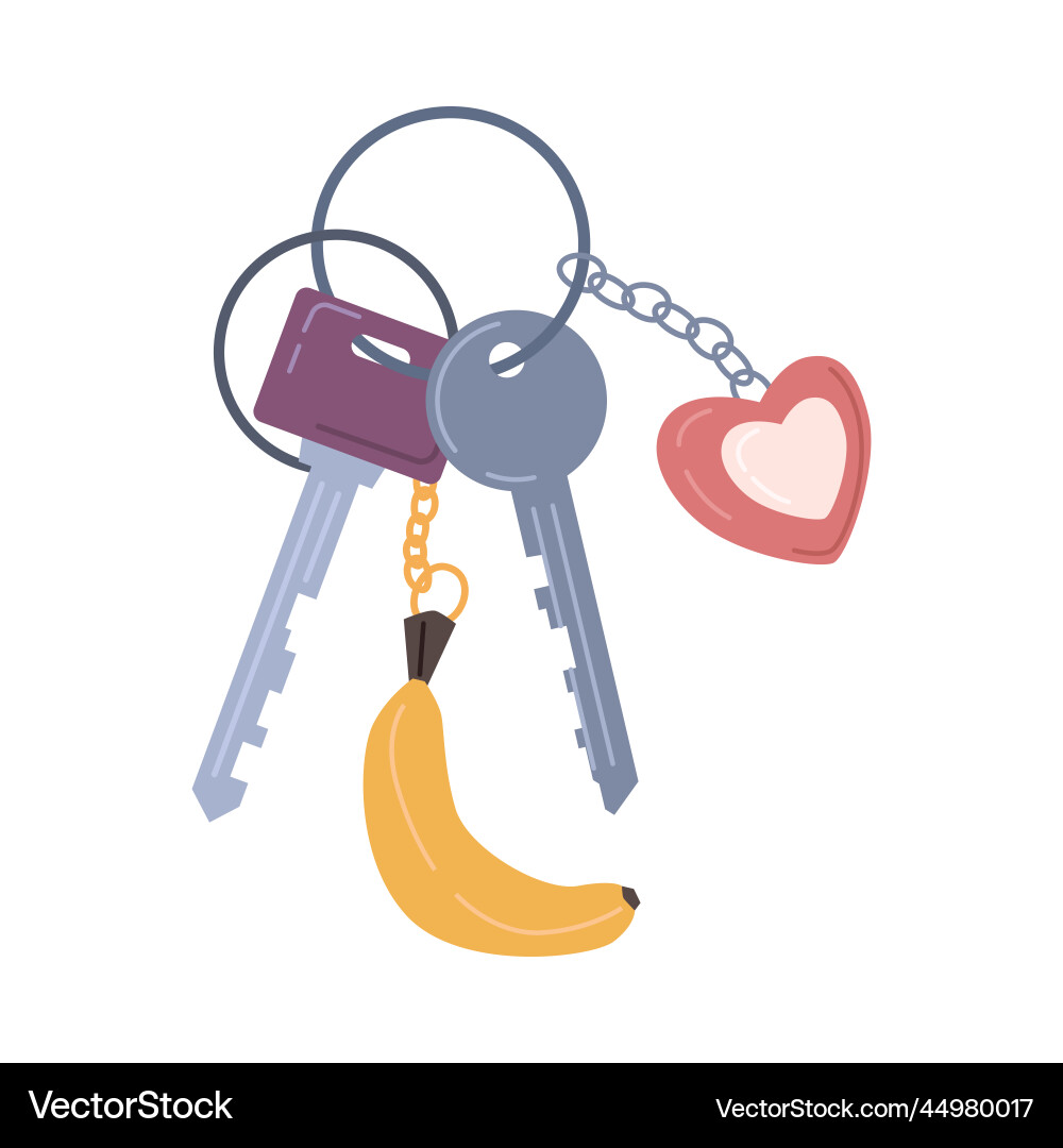Keys with keychains keyrings keyholder pendants Vector Image