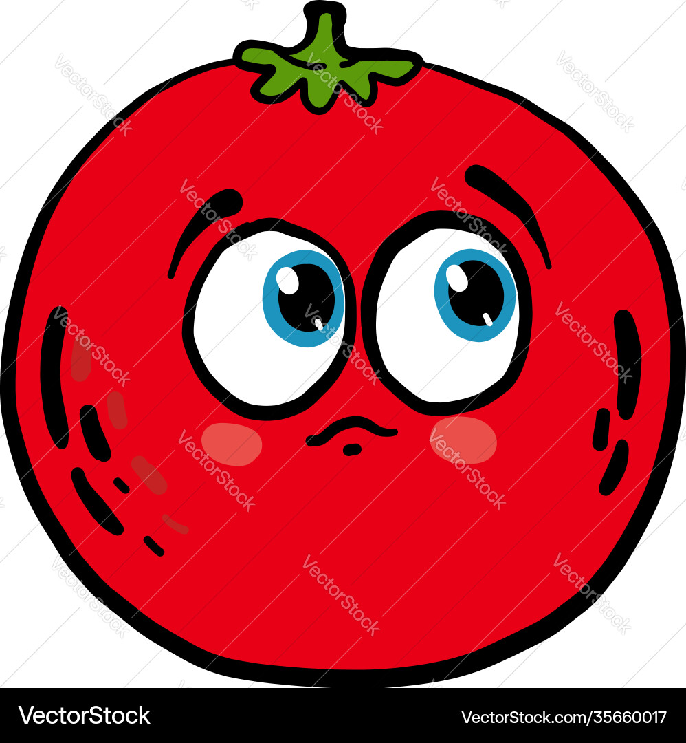 Sad tomato with blue eyes on white background Vector Image
