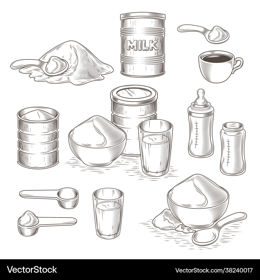 Set cartoon milk powder Royalty Free Vector Image