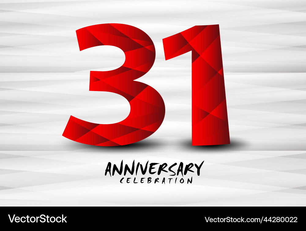 31 year anniversary celebration logo red polygon Vector Image