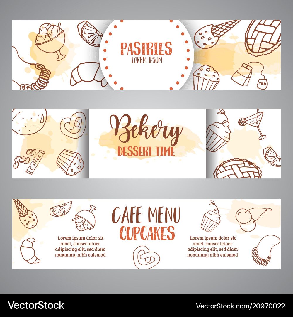 Bakery horizontal banners with pastries sweet Vector Image