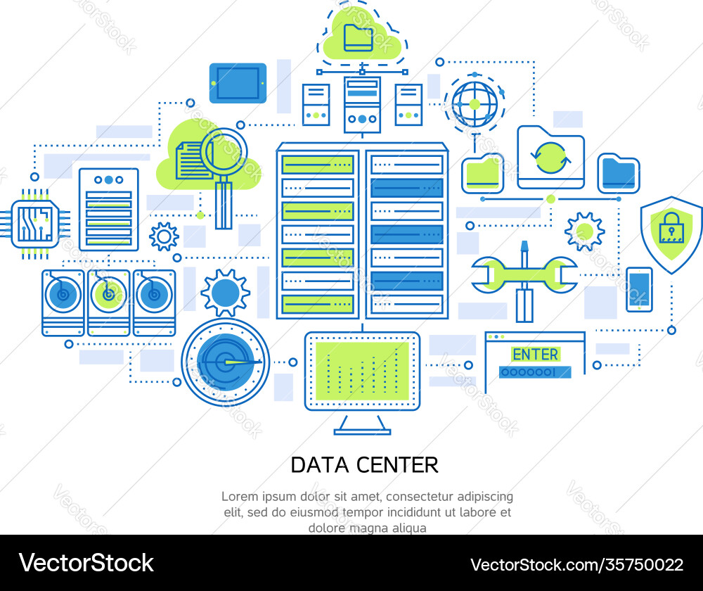Datacenter linear design Royalty Free Vector Image