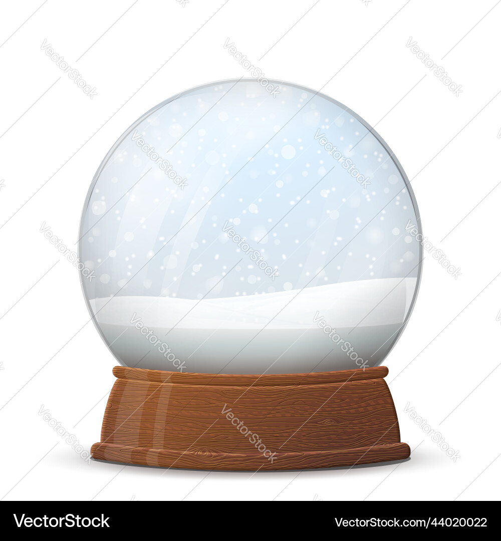 Empty christmas snow globe on wooden stand Vector Image