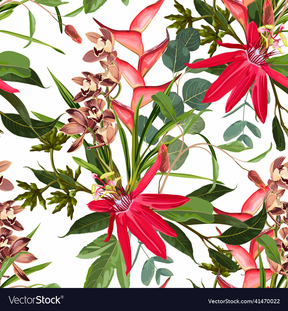 Floral seamless pattern with tropical flowers Vector Image