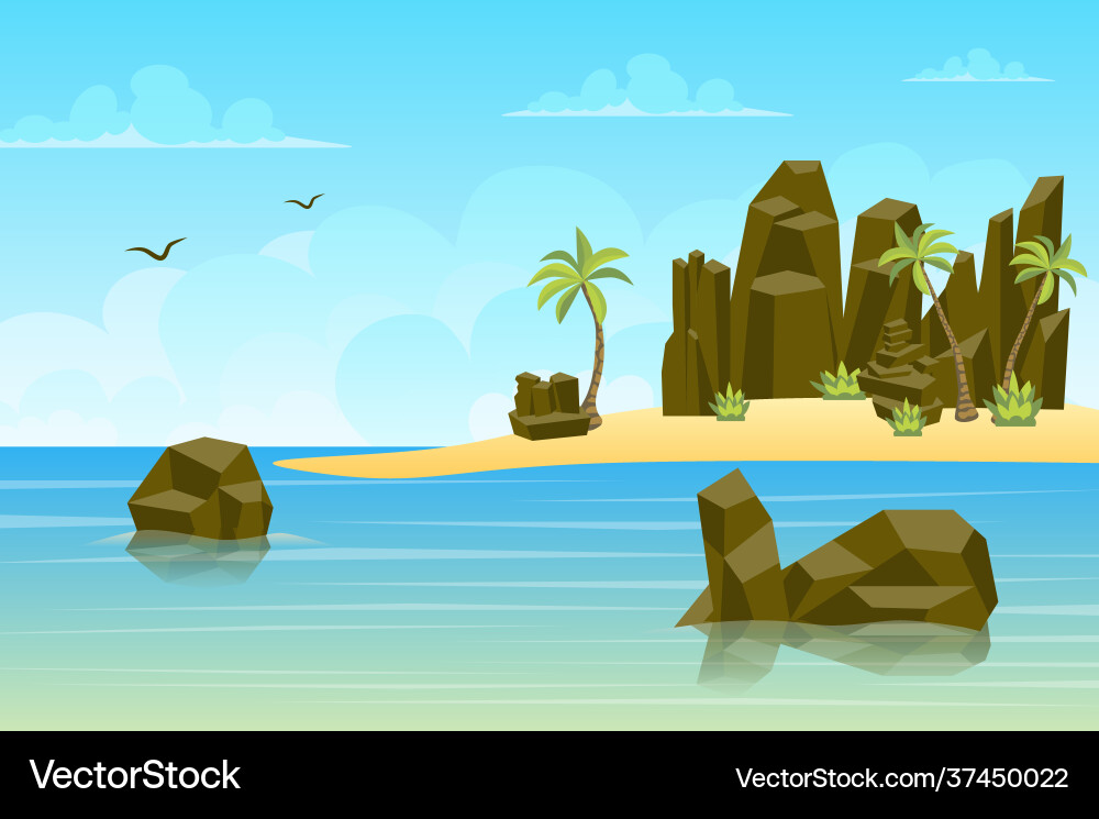 Rocks sea landscape background in flat style Vector Image