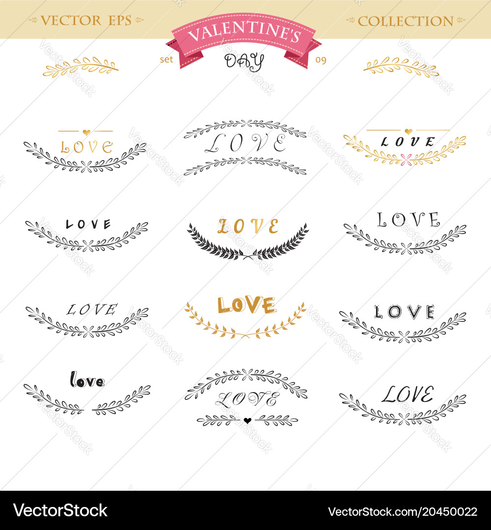 Valentines day lettering design set calligraphic Vector Image