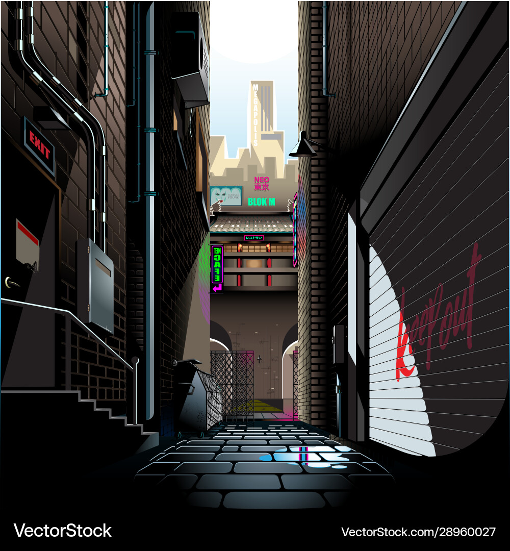 Alley in morning Royalty Free Vector Image - VectorStock