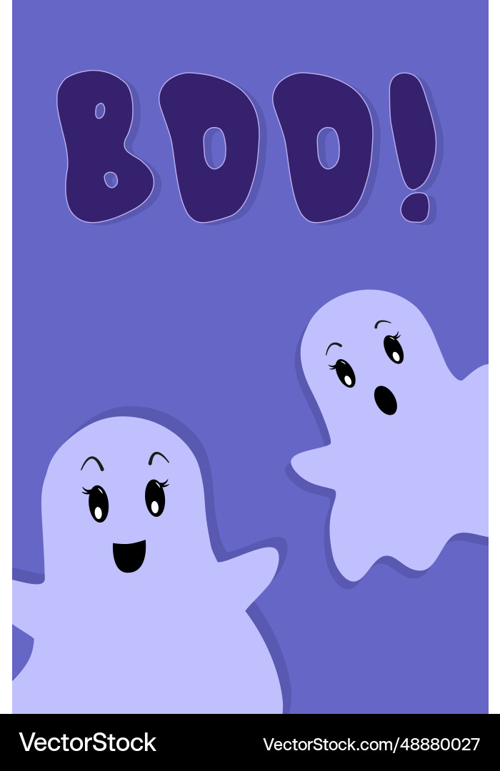 Boo text and cute halloween ghosts on blue Vector Image