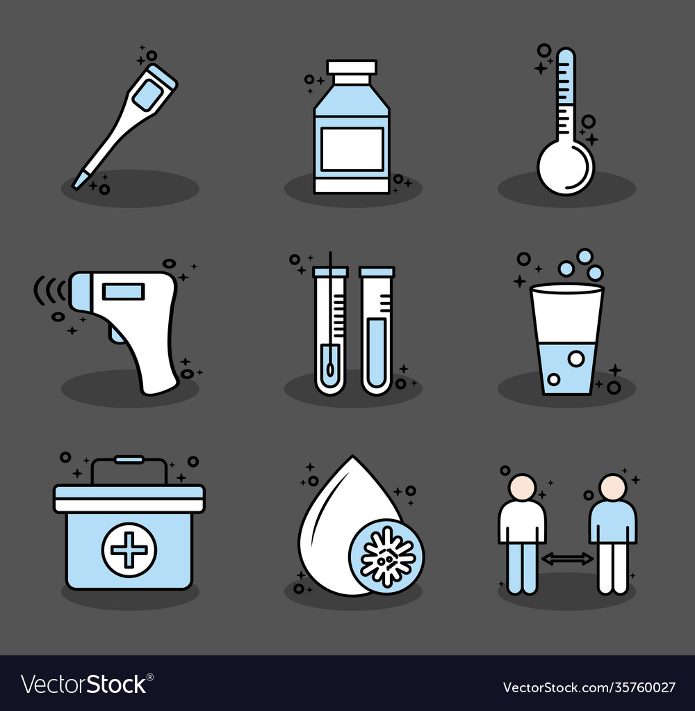 Bundle eight covid19 pandemic set line Royalty Free Vector
