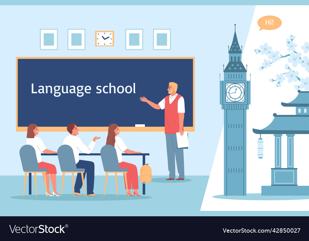 Language courses flat composition Royalty Free Vector Image