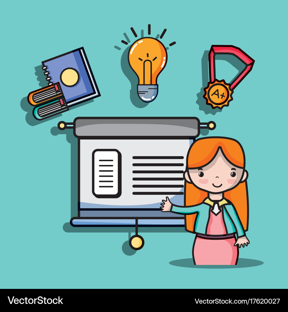 Teacher woman with school tools education Vector Image