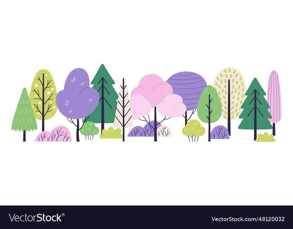 Abstract doodle forest background colorful trees Vector Image
