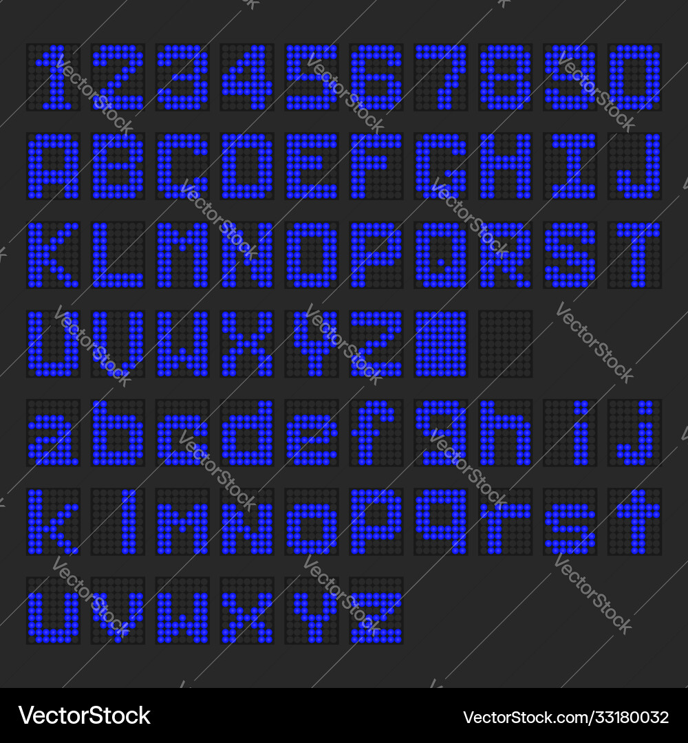 Blue led digital english uppercase lowercase font Vector Image